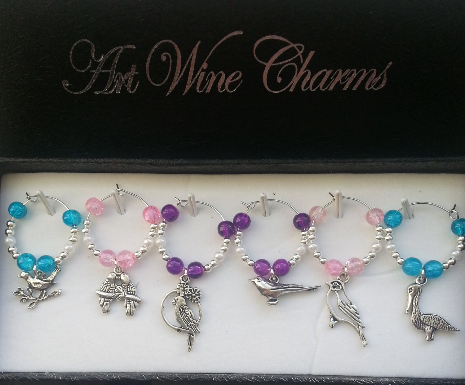 6 Bird 1 themed Wine Charms Birds Bird Watcher Rescue