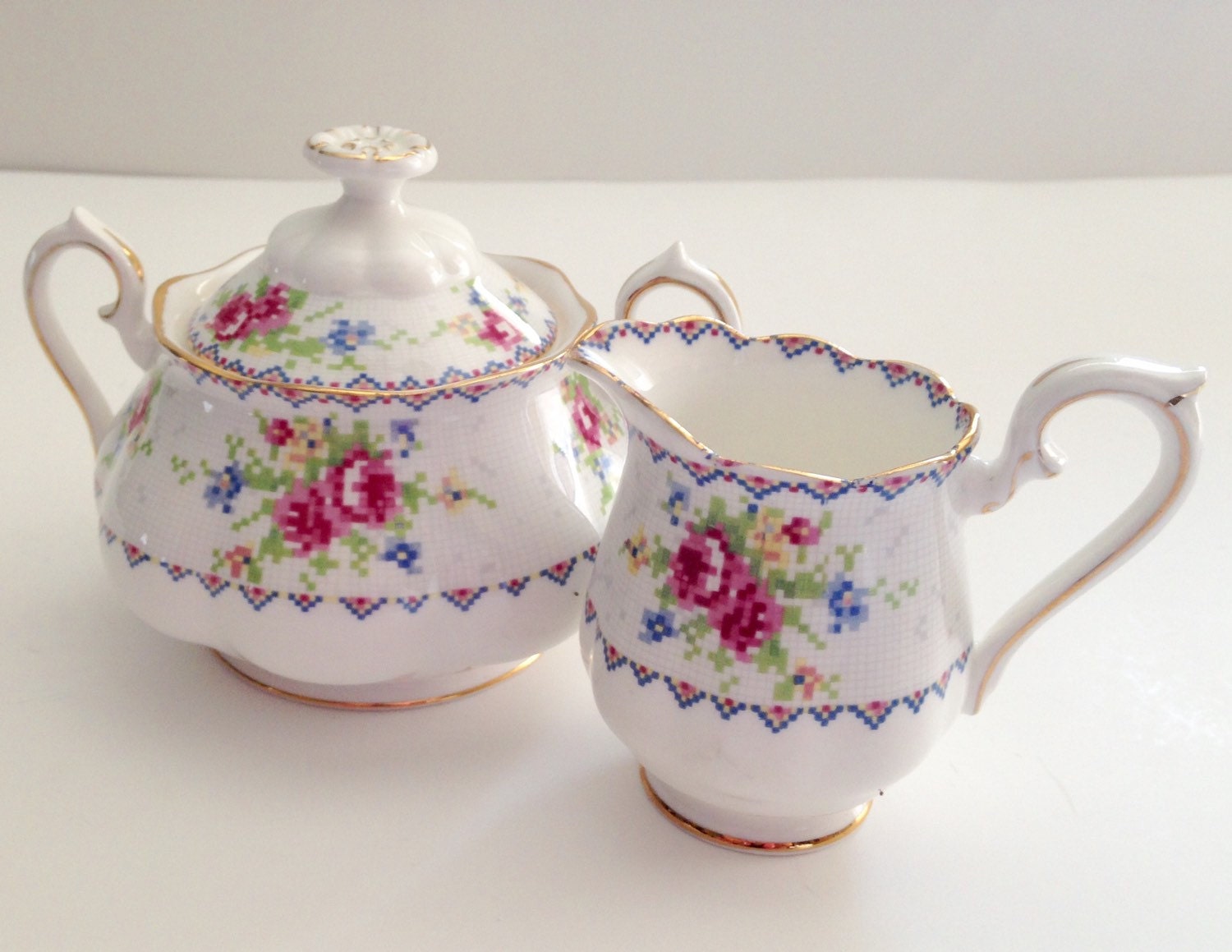 Large Royal Albert Petite Point Tea Set Teapot Creamer