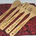 Personalized Set of 5 Custom Bamboo Wooden Spoons Cooking