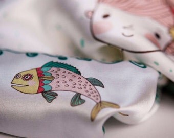 illustrated silk scarves and jewelry designs by MINEDOGAN on Etsy