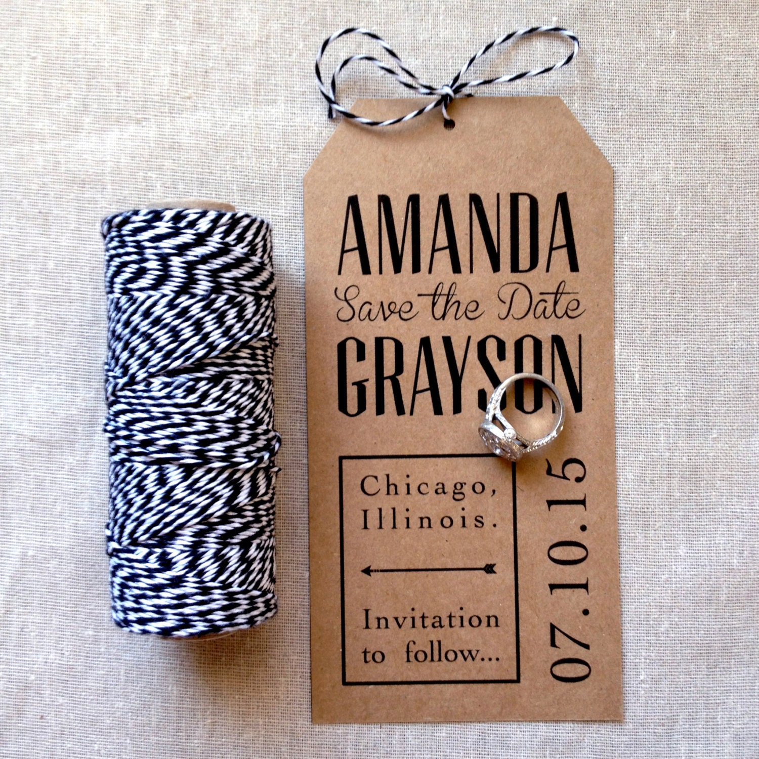 Oversized Save the Date tags with striped back. Custom made to order ...