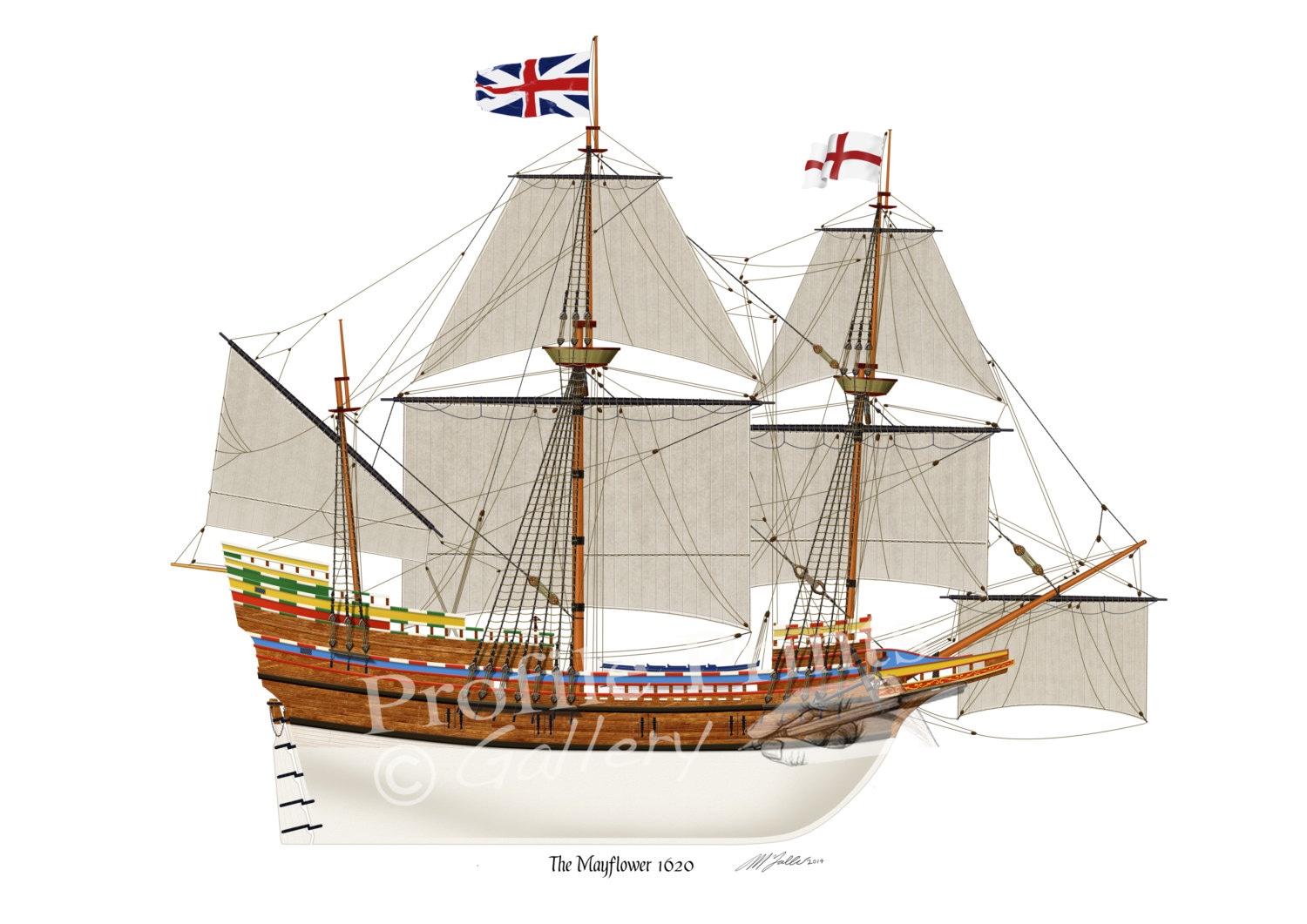 The Mayflower 1620 Profile Artwork A5 / A4 Glossy Print