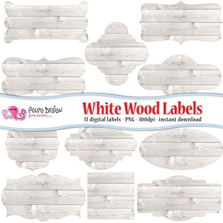 White wood digital labels clip art. Commercial & by PolpoDesign