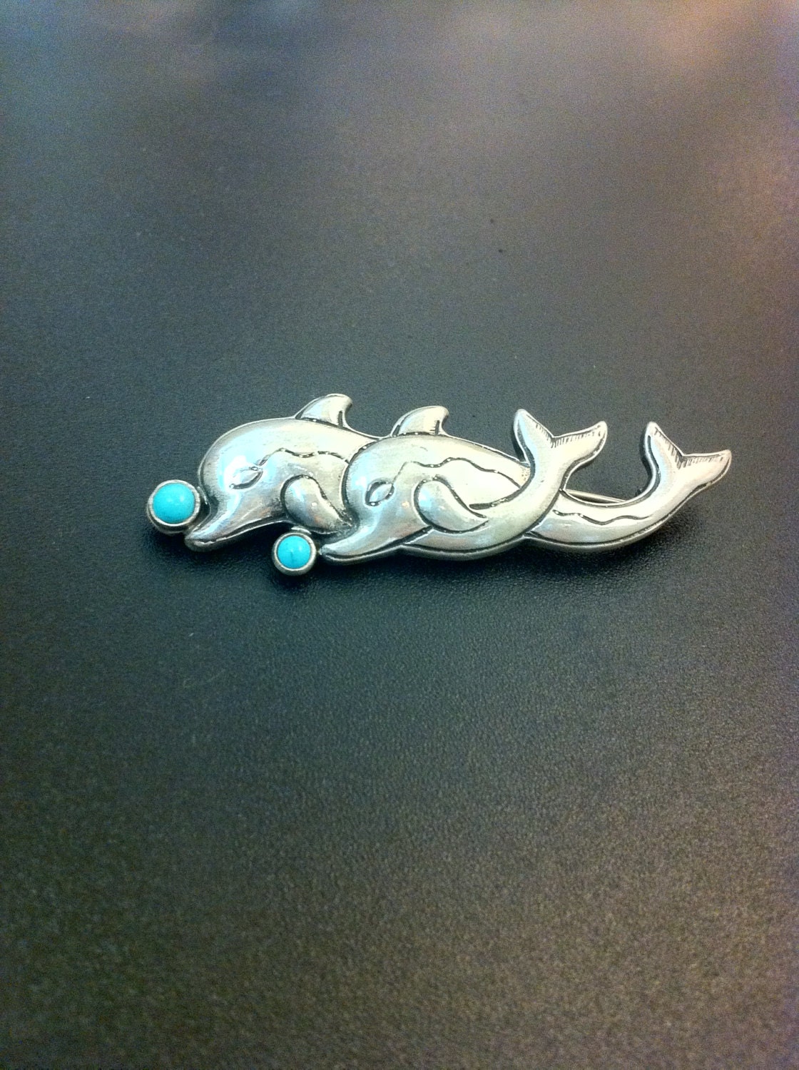 Beautiful sterling silver dolphins brooch- Silver and turquoise ...