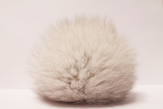 LARGE 5" and 6" FOX FUR pom-poms ! Light Dusty gray Real fur pom-pom ...