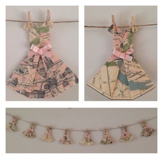 Vintage Style Paris Map Paper Dress Bunting Garland Nursery