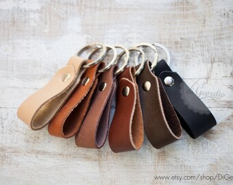 Mens leather key chain brown leather keychain genuine leather key fob ...