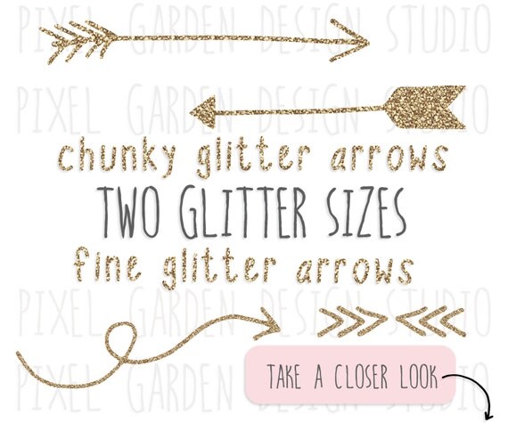 Bronze Glitter Arrows Clip Art. Hand Drawn Arrows Clipart.