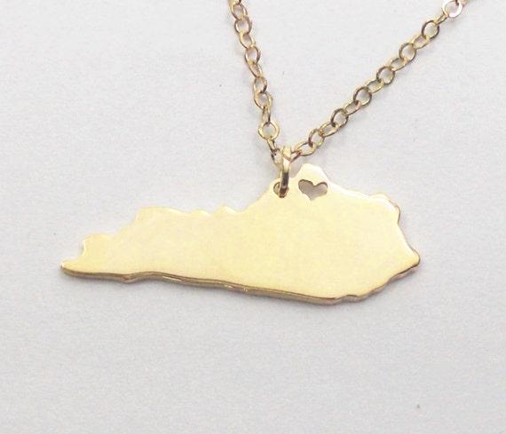 Kentucky State Necklace With A Heart GoldKY by InitialNecklaces
