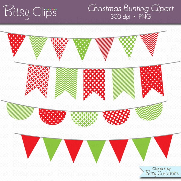 Christmas Bunting Clipart Digital Art Set Red Green Banner