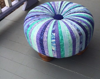 Handmade footstool, footed stool, tuffet purple and teal tuffet