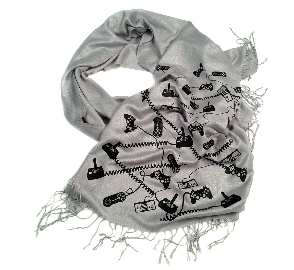 Video Game scarf. Gaming controller linen weave pashmina.