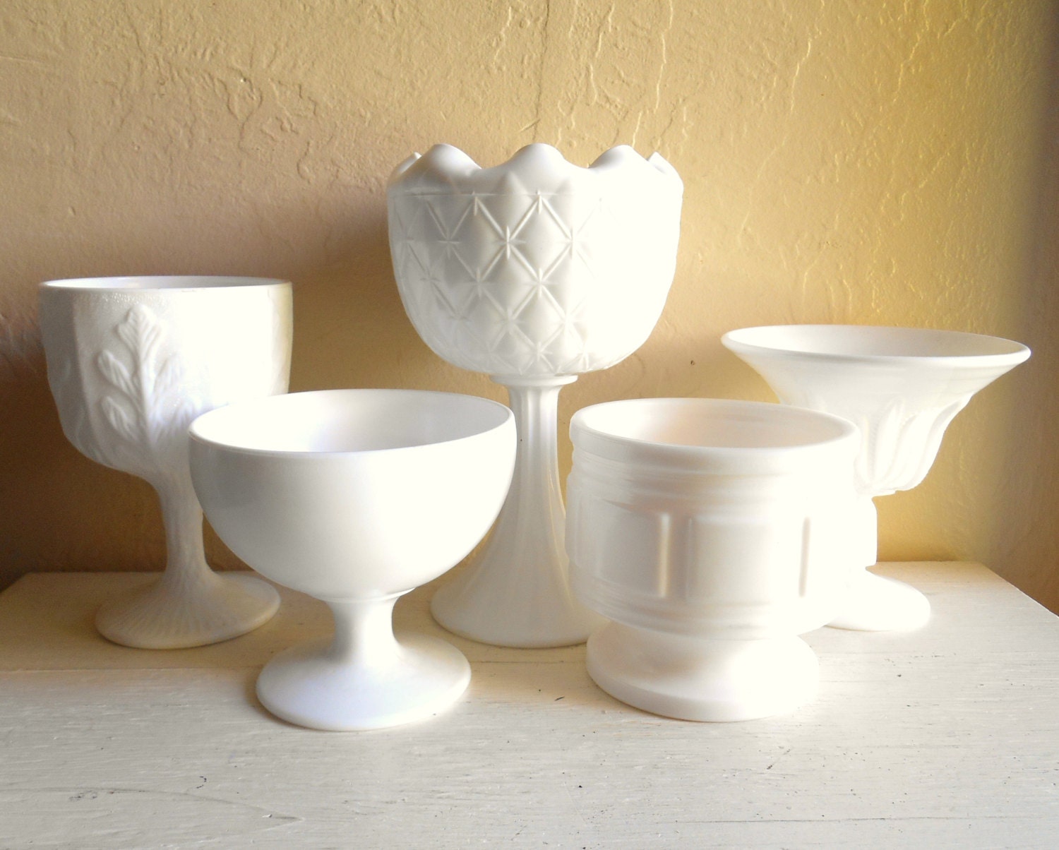 Collection of Milk Glass Compotes Pedestal Bowls White Vases 5 Five ...