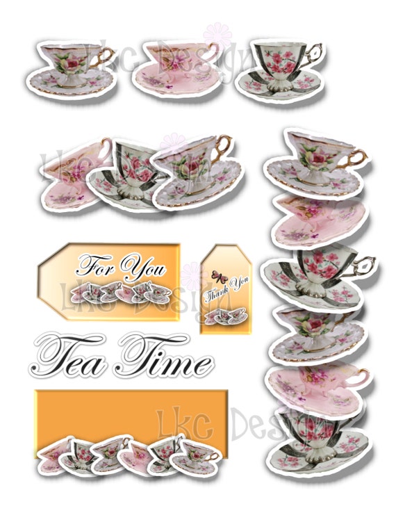 Tea Time borders and tags png format 300 dpi Immediate
