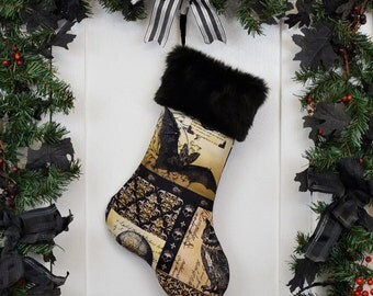 Charcoal Gray Gothic Christmas Stocking Black Widows and