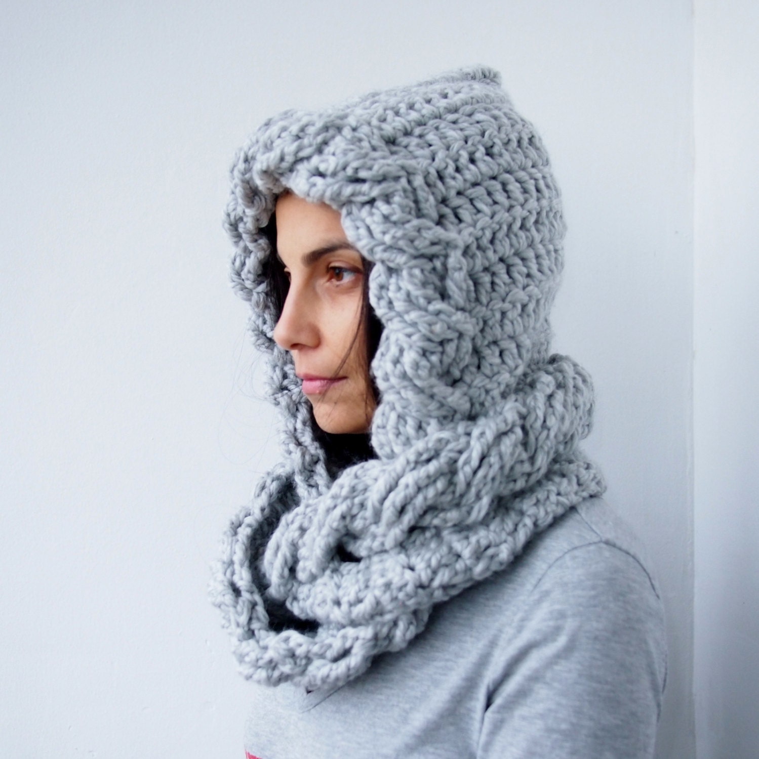 Crochet Pattern cable pixie Hood scarf loop by byaccessorise