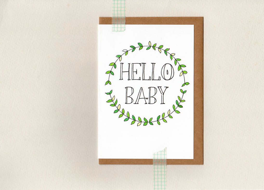 hello baby . greeting card . nursery decor . new baby welcome