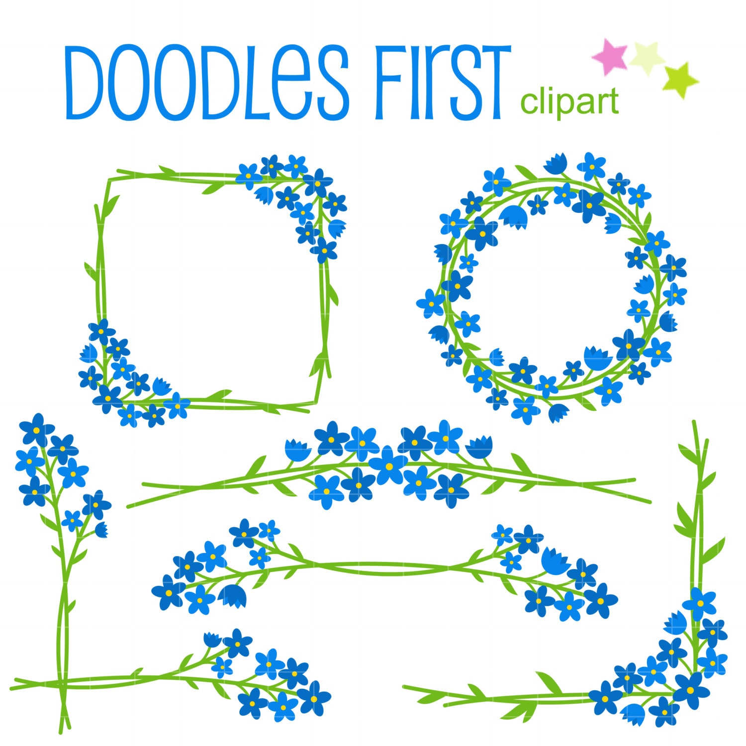 Forget-Me-Not Corners and Borders Digital Clip Art for