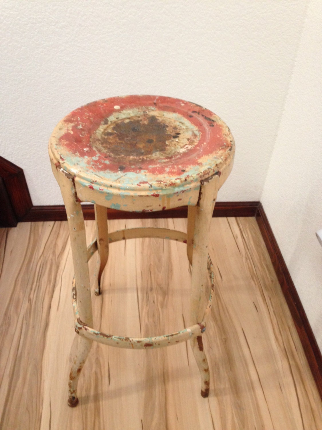 Industrial // Retro Chippy Paint Ultra Cool Stool // Farm House Stool ...