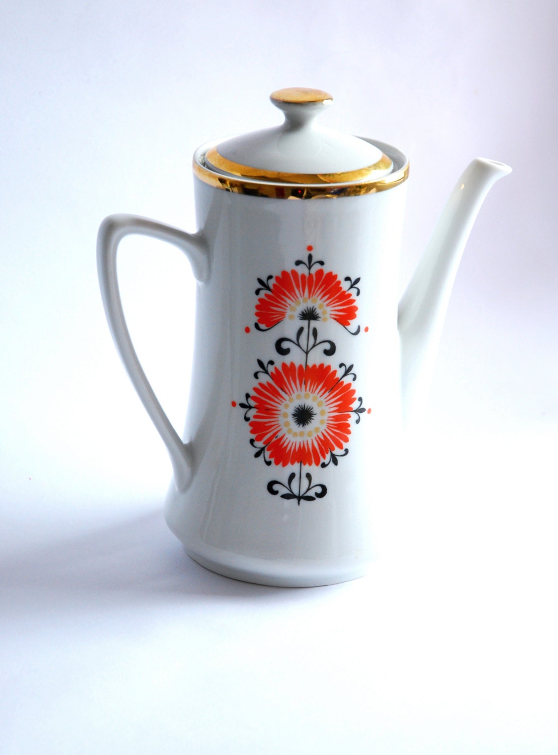 Russian Vintage Coffee / Tea Pot, Retro Soviet Dinnerware w/ Orange ...