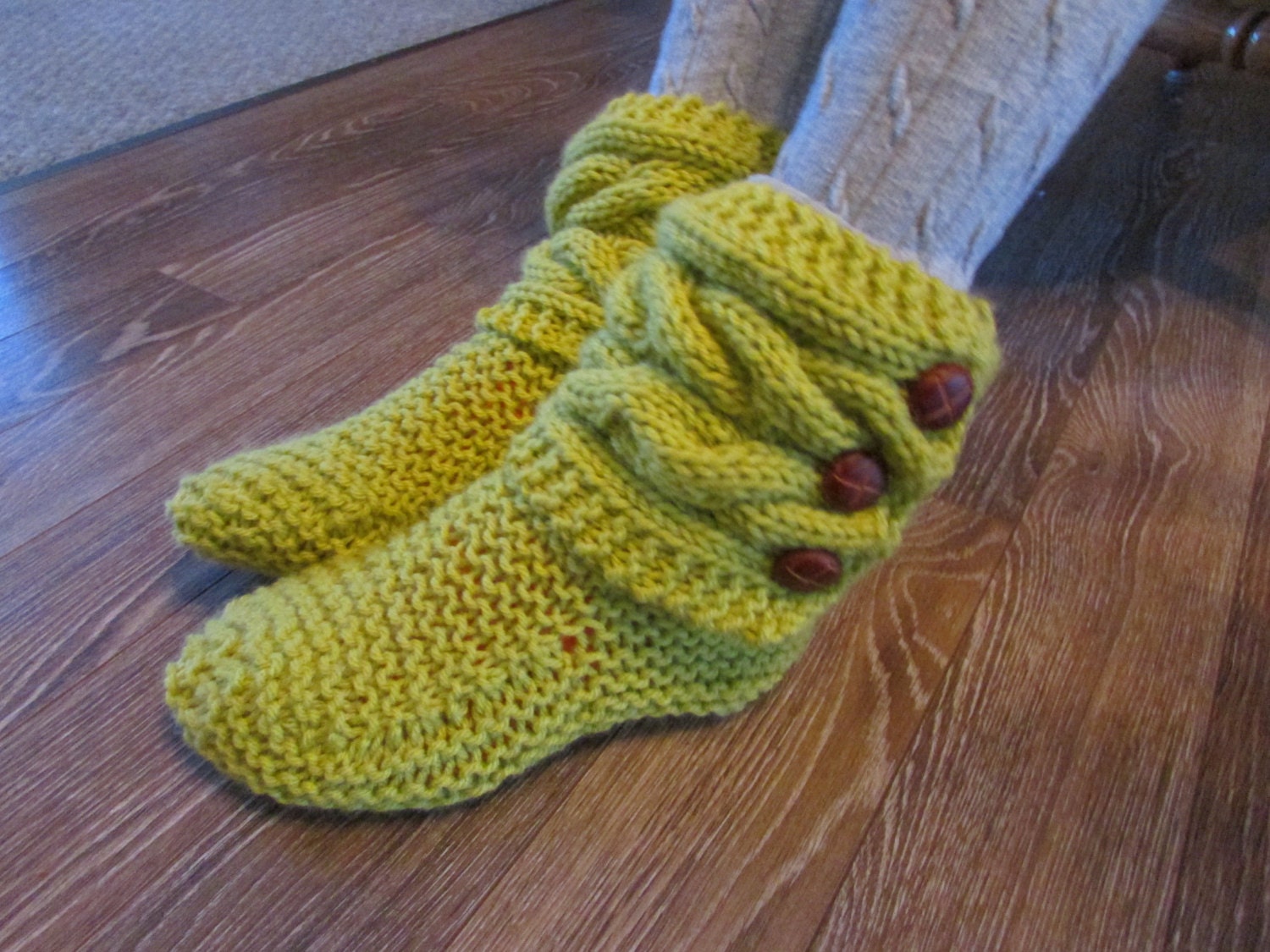 Apple Green Knitted Cozy Slippers Slipper Socks Green