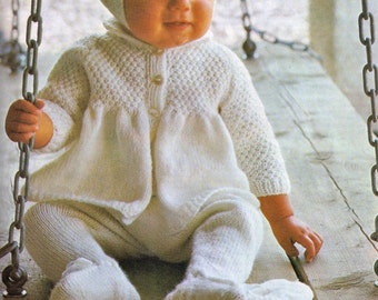 VInTAGE 70s BABY GIRLS MATINeE JACKeT & BONNeT Set SHeLl