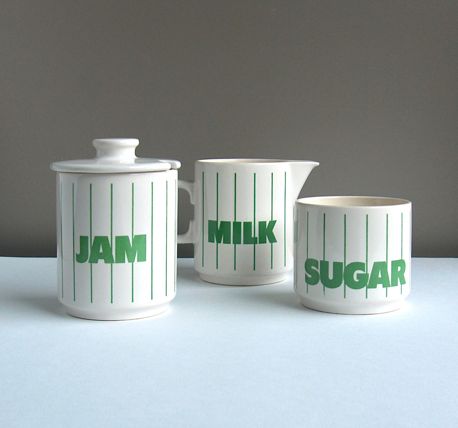 Hornsea Stripes. Breakfast Collection. 3 vintage green white striped ...