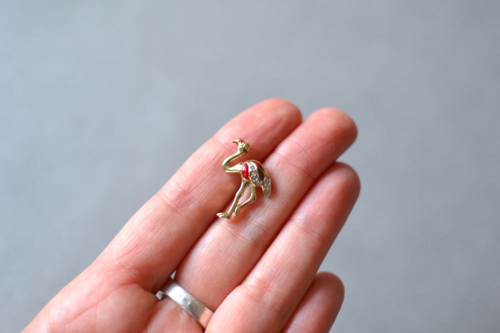 Vintage mini flamingo miniature brooch pin quirky fashion costume ...