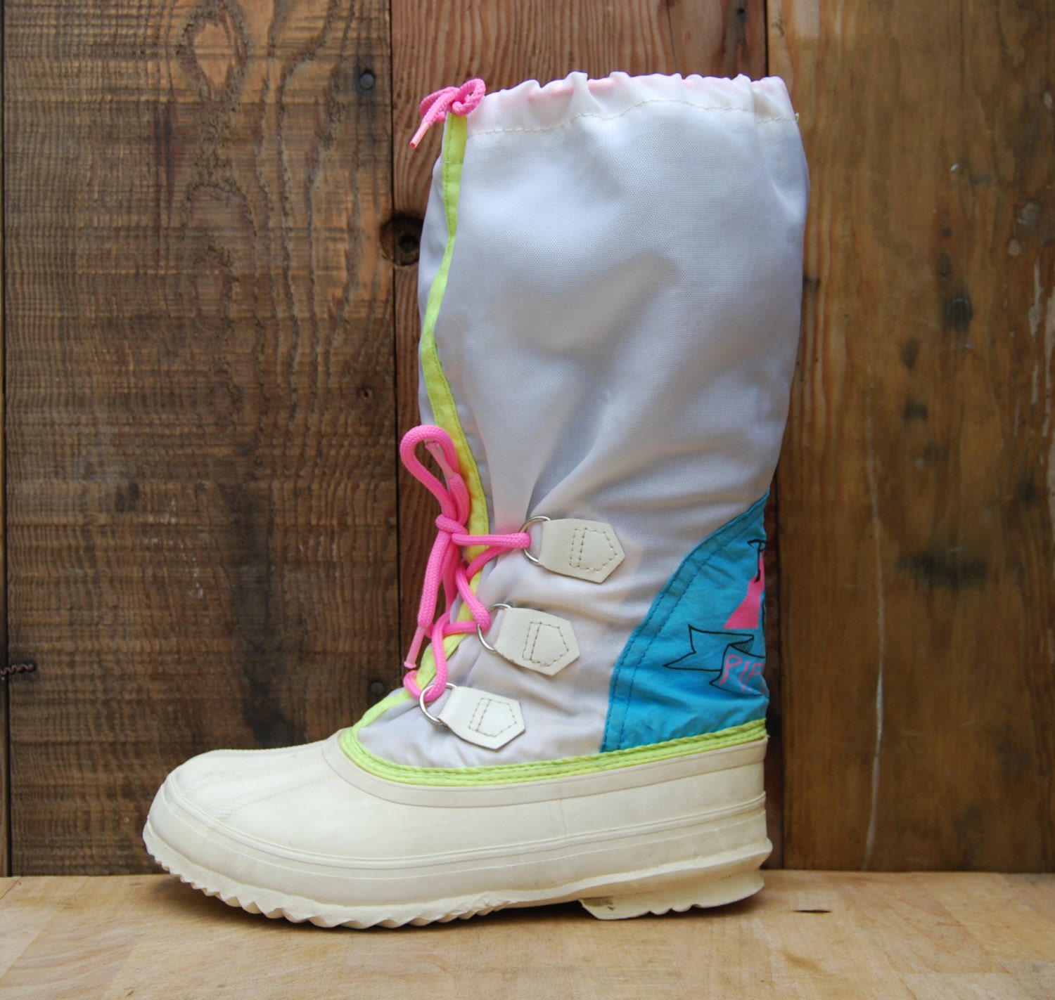 80’s/90’s “Real Pipe Dogs” White and Neon Snow Board Boots Wool Liner ...