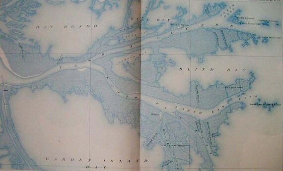 1908 Antique Map: Delta of the Mississippi River Blind Bay