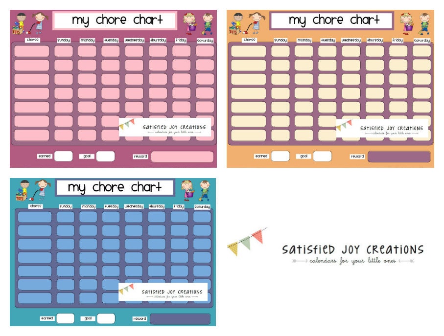 Kids Chore Chart Responsibility Chart Daily/Weekly Velcro