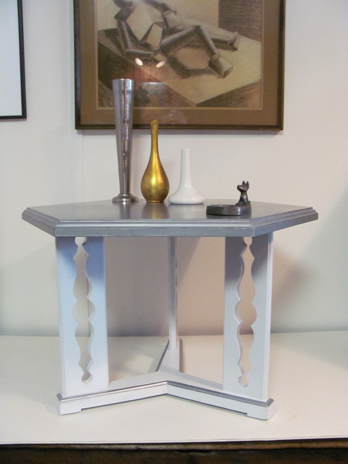 Unusual Refurbished Hexagonal Lamp Table Originally Manufactured By ...