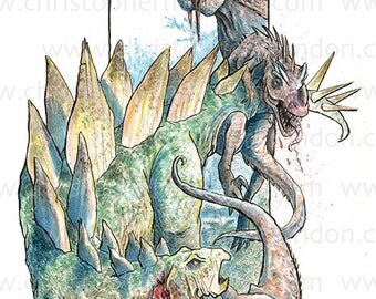 Entelodont Terminator Pig Fossil Study 11x14 by ChrisHerndonArt