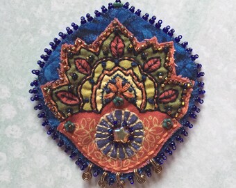 Hand Embroidered Mandala Brooch Colorful Purple by creativecaravan