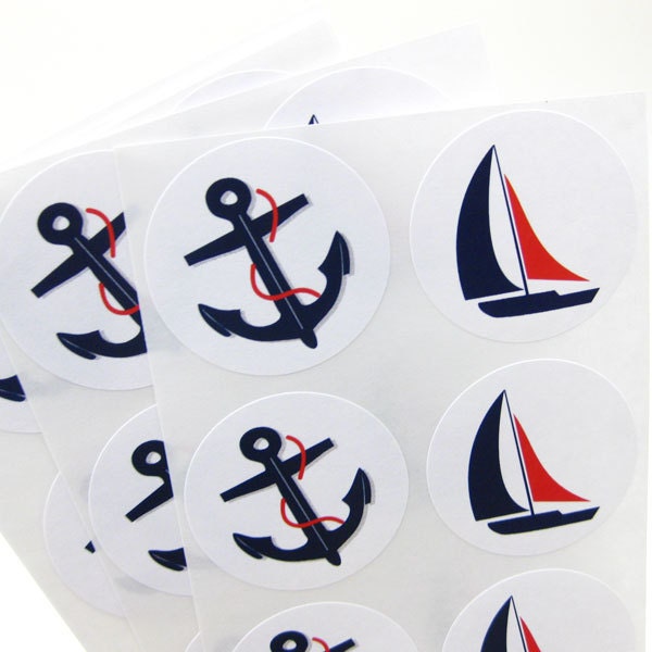Nautical Stickers Anchor And Boat Navy Blue And Red 30