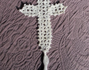 6 inch crocheted cross / antique white mercerized 100% cotton thread ...