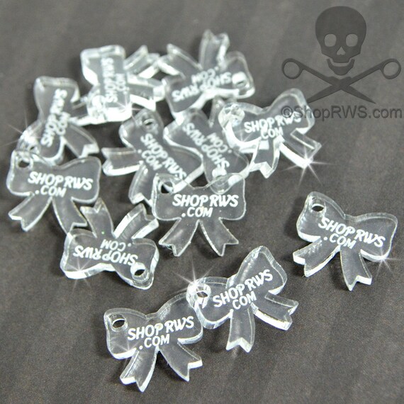CUSTOM JEWELRY TAGS Clear Bows by runningwithscissorss on Etsy