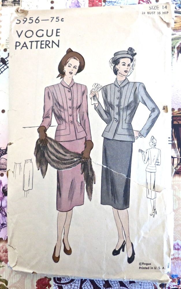 Vintage 1940s Womens Suit Pattern with Inset Details and