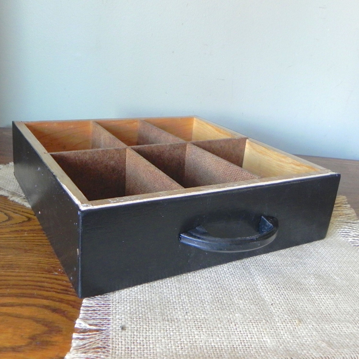Vintage black wood drawer shadowbox divided box – 12 available – Haute ...