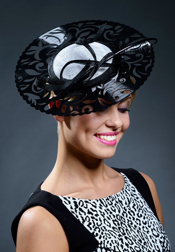 Black and white haute couture hat for Derby Ascot church or