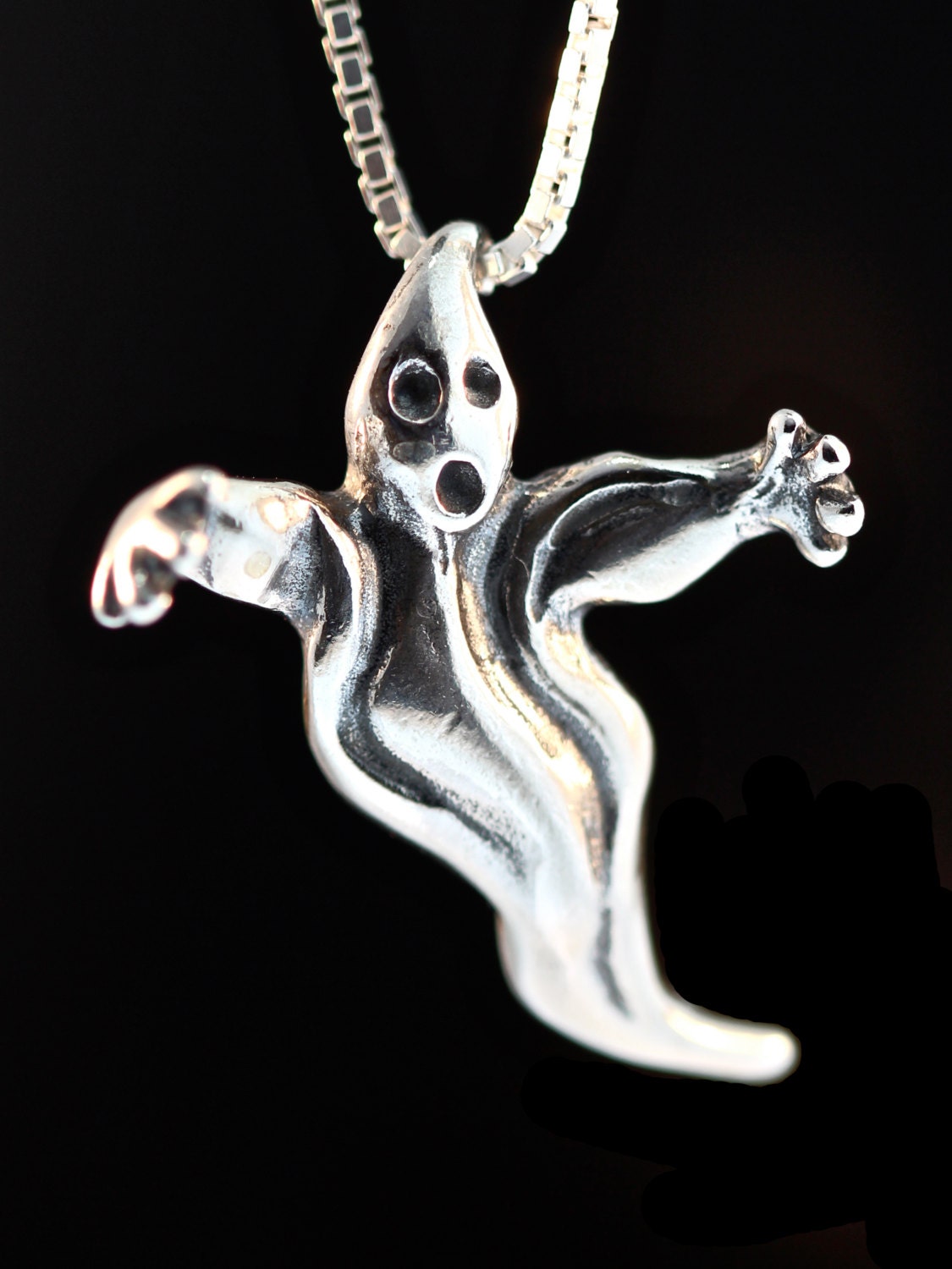Ghost Necklace Silver Ghost Charm Halloween Jewelry by martymagic