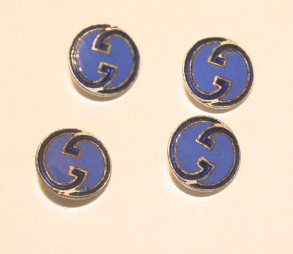 Authentic Vintage Gucci Buttons Silver and Blue Enamel Double