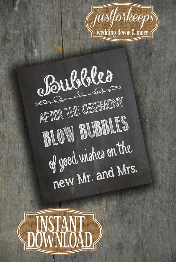 Bubbles Wedding Sign Chalkboard Printable 8x10 PDF DIY Instant