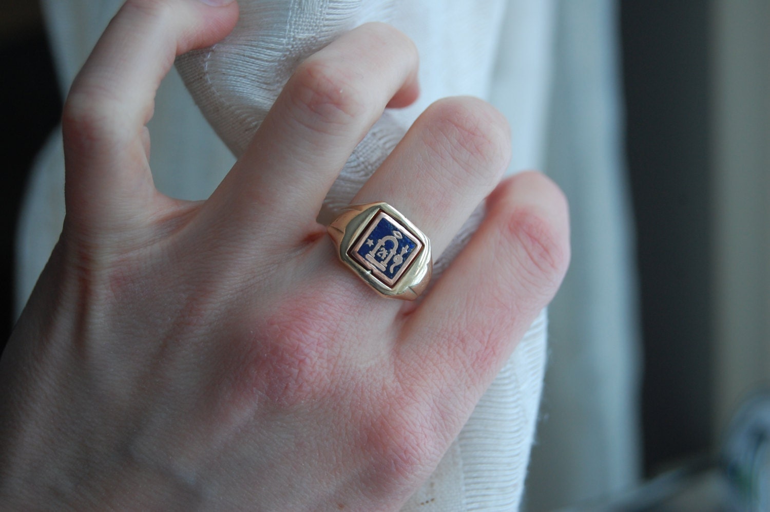 Vintage 9CT Orange Order fraternal signet swivel ring