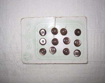 12 Vintage Brown Shoe Buttons on Card Sewing Crafting