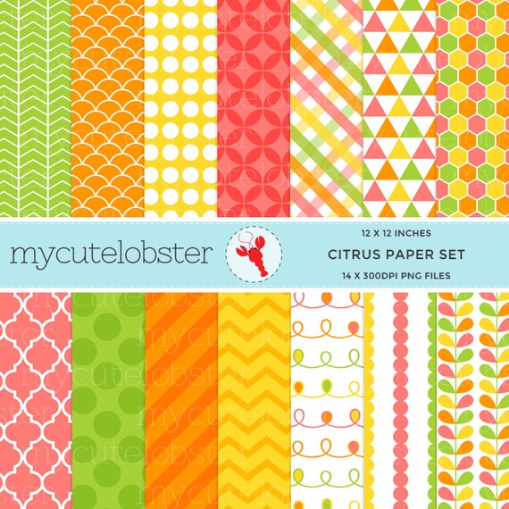 Citrus Digital Paper Set patterned paper by mycutelobsterdesigns