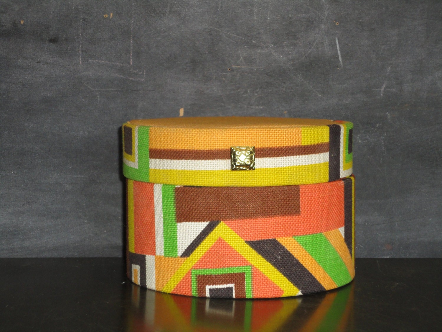 Vintage Retro Round Cloth Fabric Covered Storage Jewelry Jewellery Box ...