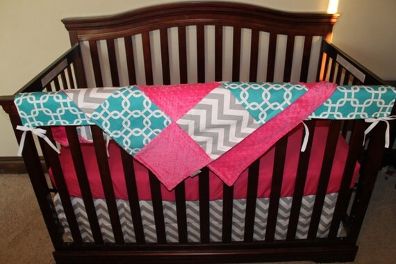 Items similar to Baby Girl Crib Bedding - Turquoise Gotcha, Gray ...