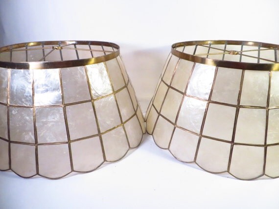 Pair of Vintage Capiz Shell Lamp Shades Capiz Shell Brass