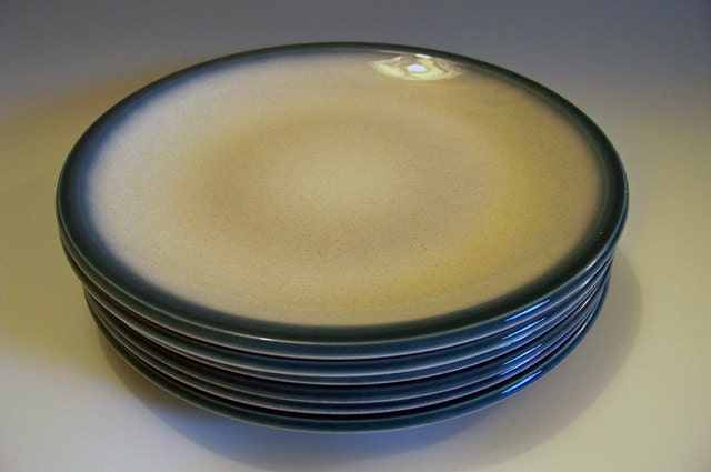 set of 6 Wedgwood Blue Pacific coupe salad plates modern indigo and ...